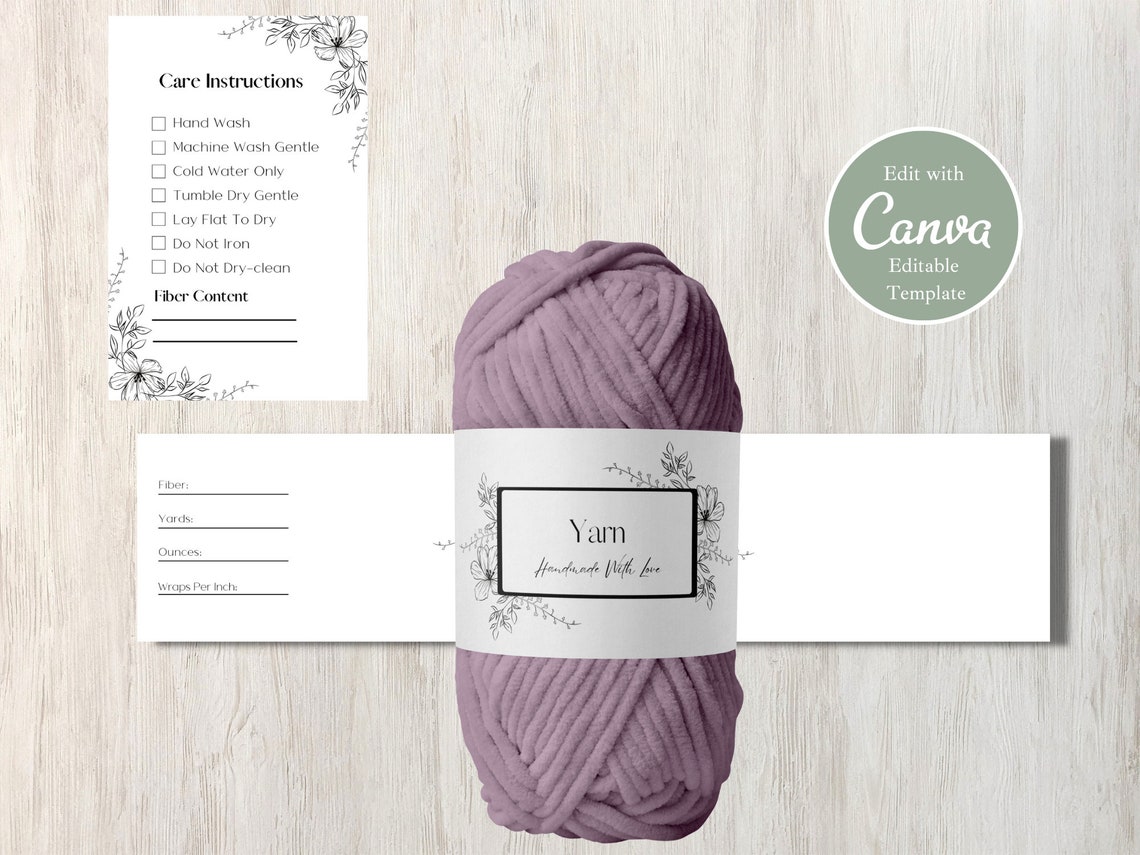 Printable Floral Yarn Skein Wrap Label Template, Yarn Care Tag, Hand ...