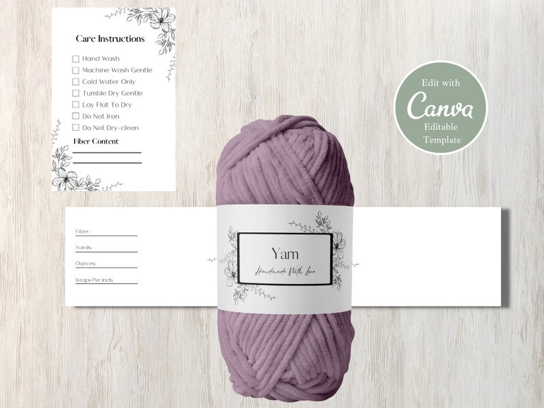 Printable Floral Yarn Skein Wrap Label Template, Yarn Care Tag, Hand ...