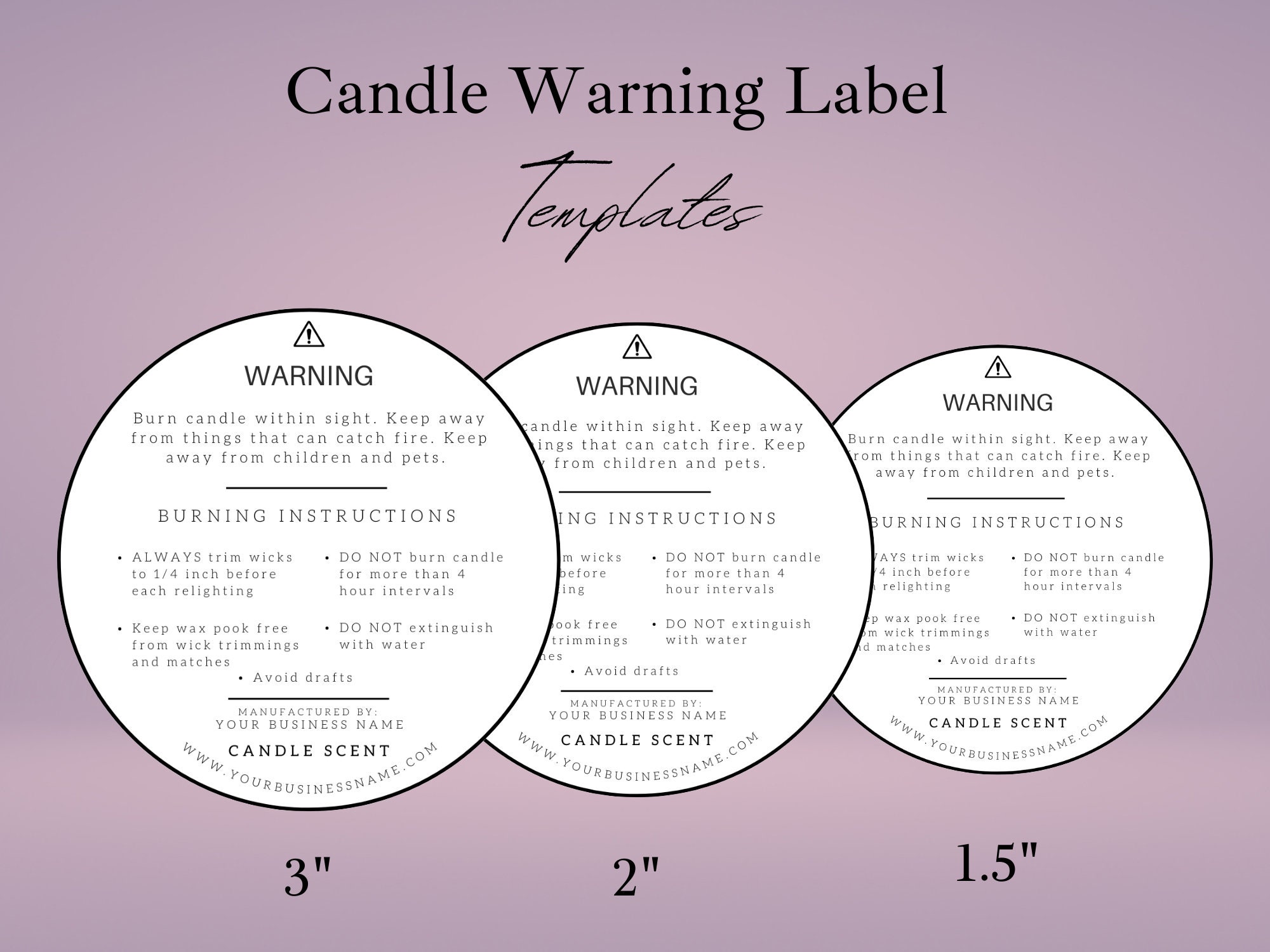 Editable Round Candle Warning Label Templates, Customizable Template ...
