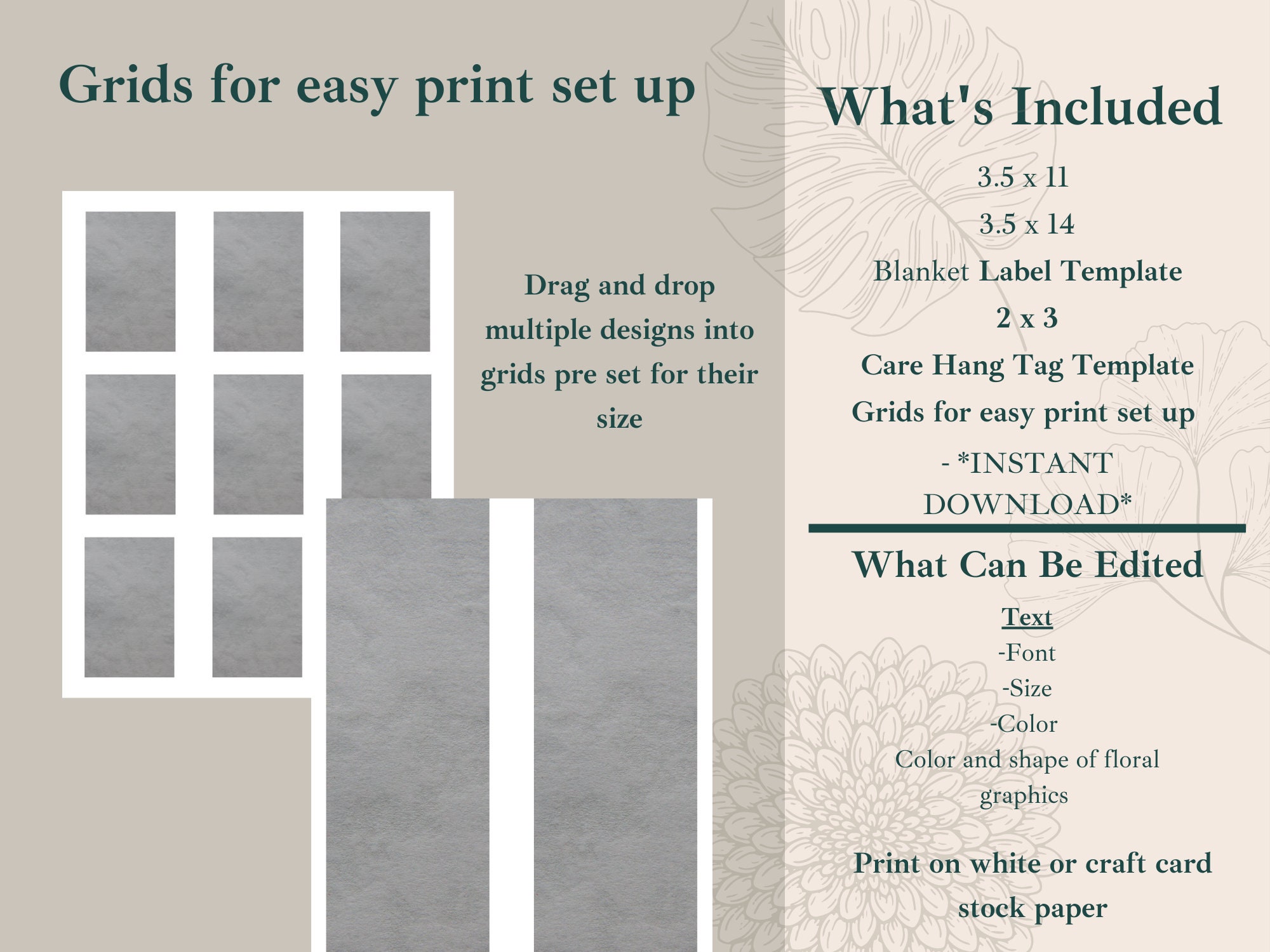 Printable Floral Blanket Wrap Label Template, Fiber Care Tag, Label ...