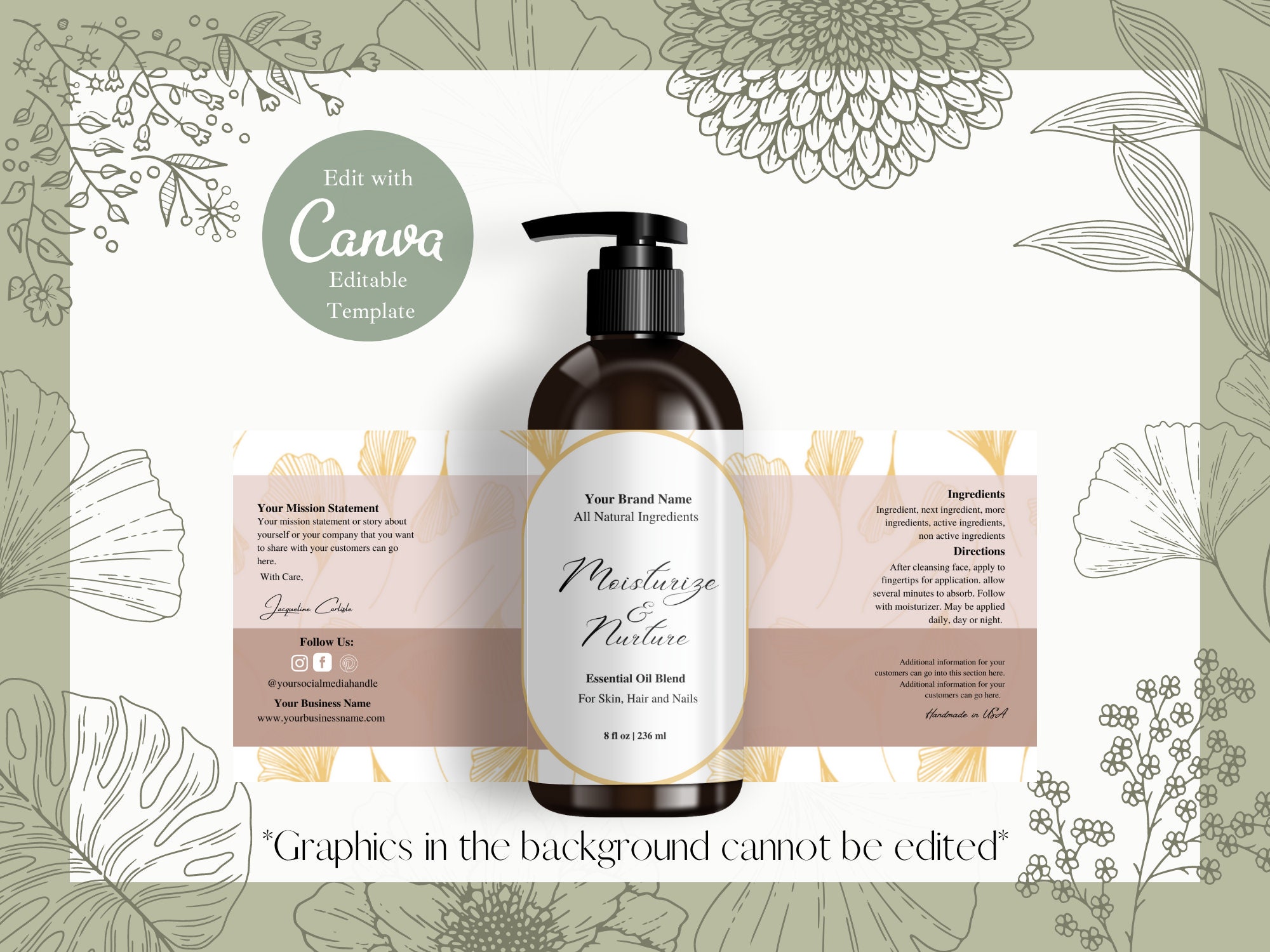 Ginkgo Leaf Large Bottle Label Templates Lotion Bottle Natural Cosmetic ...