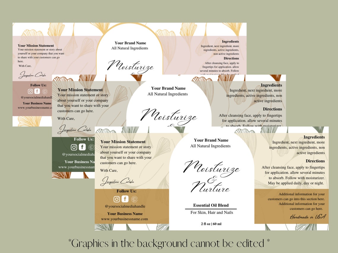 Ginkgo Leaf Large Bottle Label Templates Lotion Bottle - Etsy