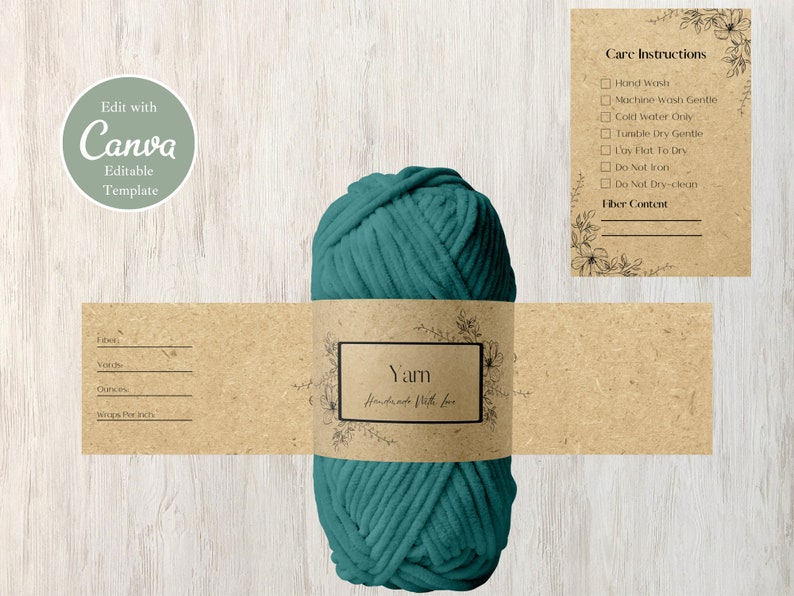 Printable Floral Yarn Skein Wrap Label Template, Yarn Care Tag, Hand ...