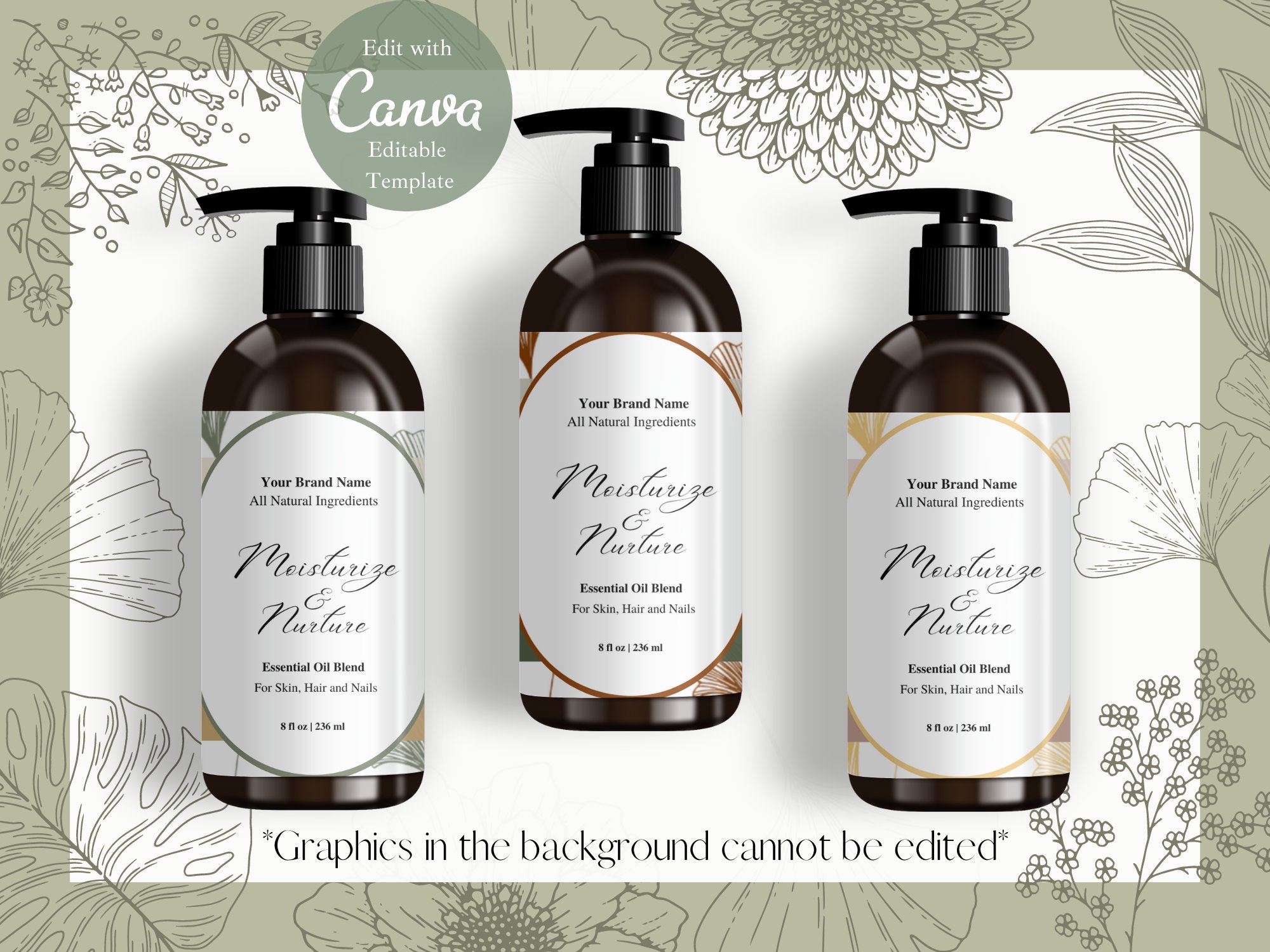 Ginkgo Leaf Large Bottle Label Templates Lotion Bottle Natural Cosmetic ...