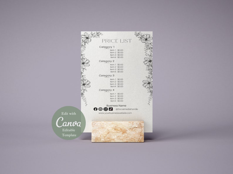 Floral Price List and Scan to Pay Table Top Signs, Craft Show Table Top ...
