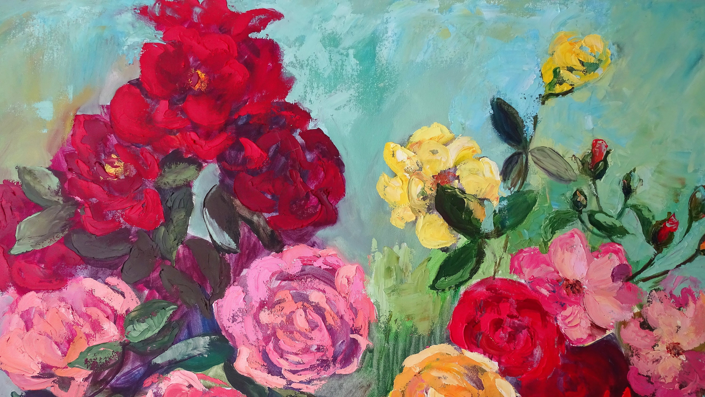 Original Oil Painting Roses Brush and Palette Knife floral | Etsy