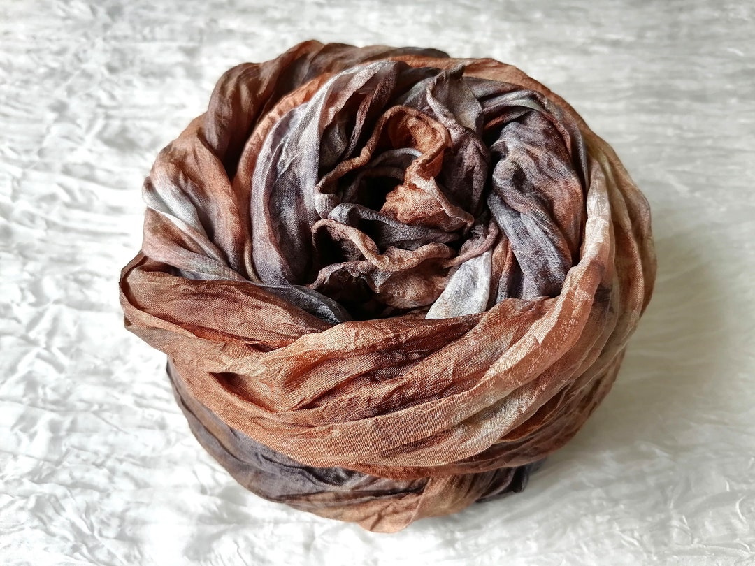 Brown and Gray Silk Scarf Long Silk Scarf Travel Scarves Wrinkled Scarf ...