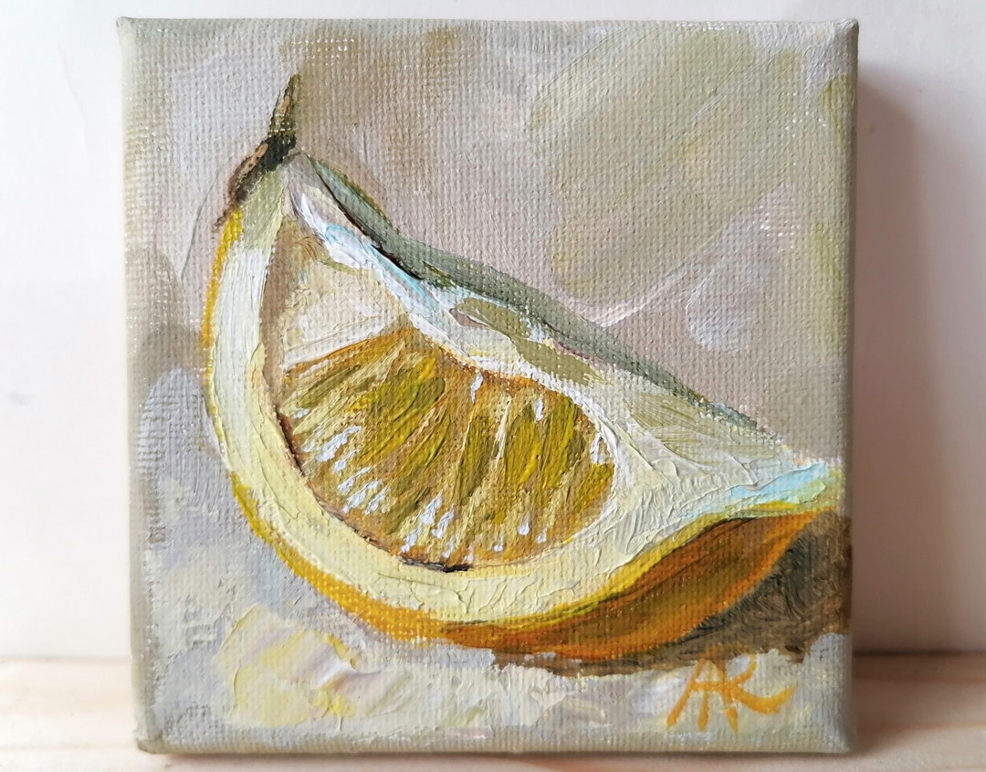 Lemon Painting Fruit Acrylic Painting Lemon Wedge Small Painting ...