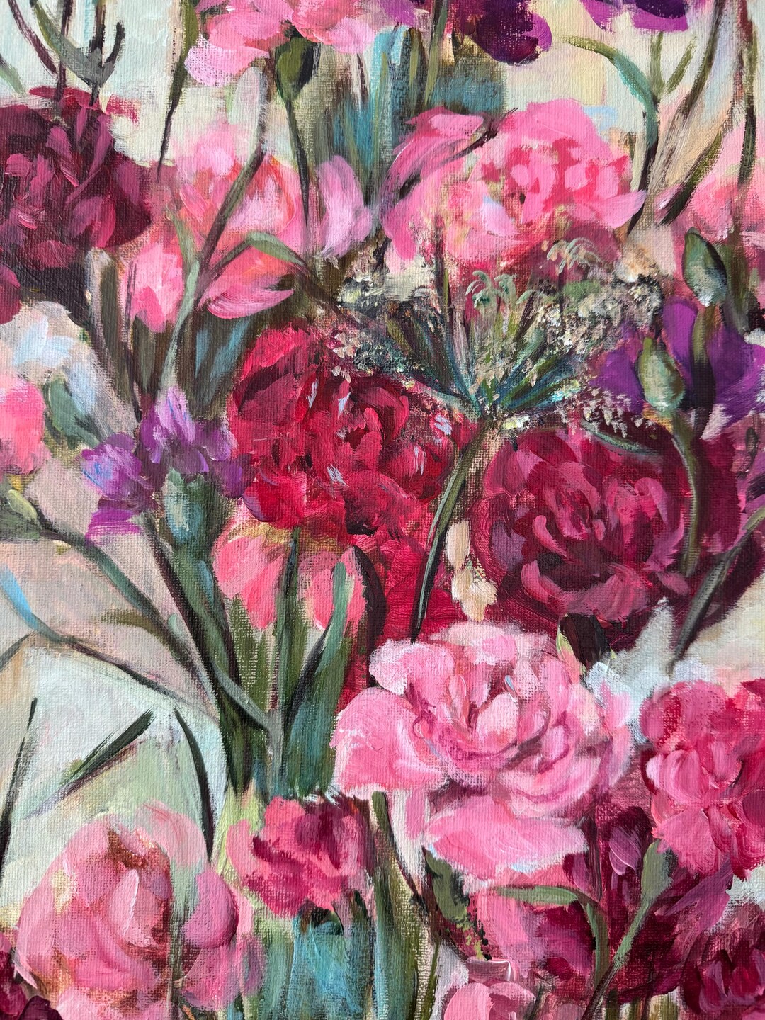Carnations Flowers Painting Original Acrylic Painting on Canvas Small ...