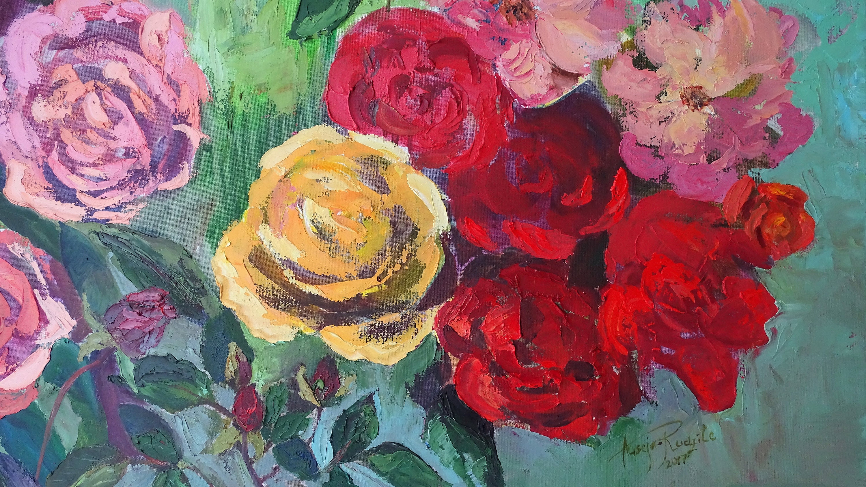 Original Oil Painting, Roses, Brush and Palette Knife, Floral Art, Hand ...