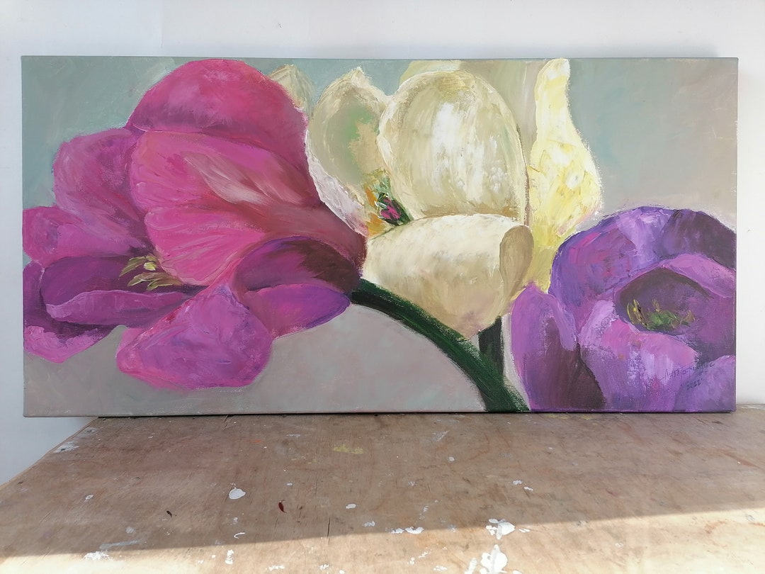 Tulips Oil Painting Spring Flowers Oil Painting Floral Art Hand Painted ...
