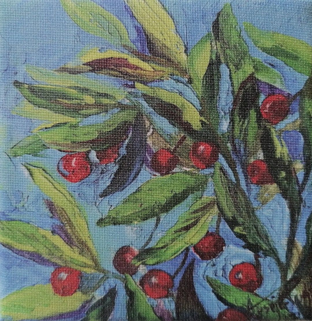 Small Print Cherry Tree Tiny Canvas Print Cherry Painting Small Canvas ...