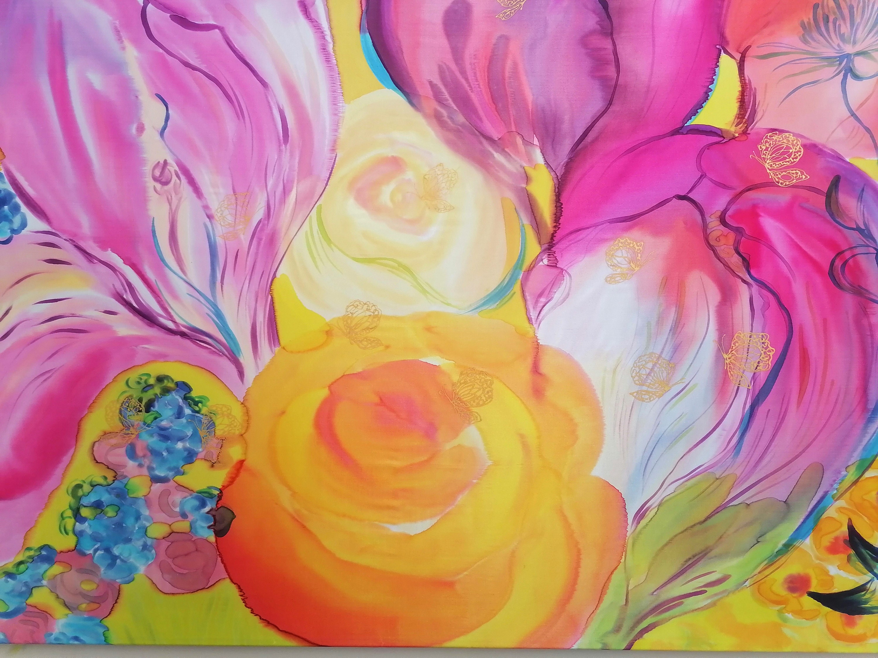 Spring Flower Painting on Silk Tulips and Spring Flowers Original ...