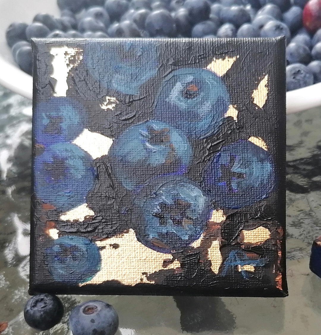 Blueberry Painting Original Acrylic Art Food Painting Golden Still Life ...