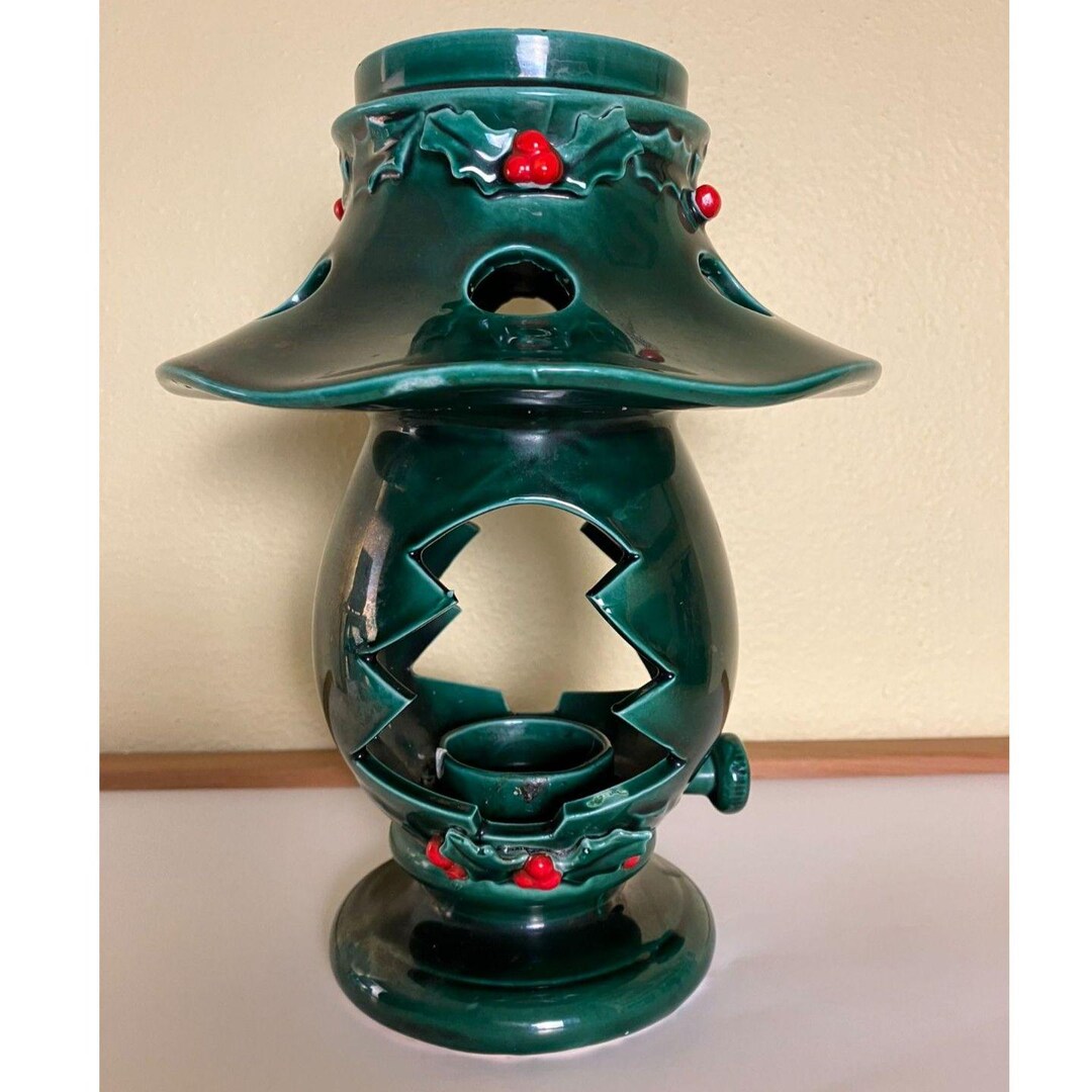 Lefton Green Holly Hurricane Candle Lamp - Etsy