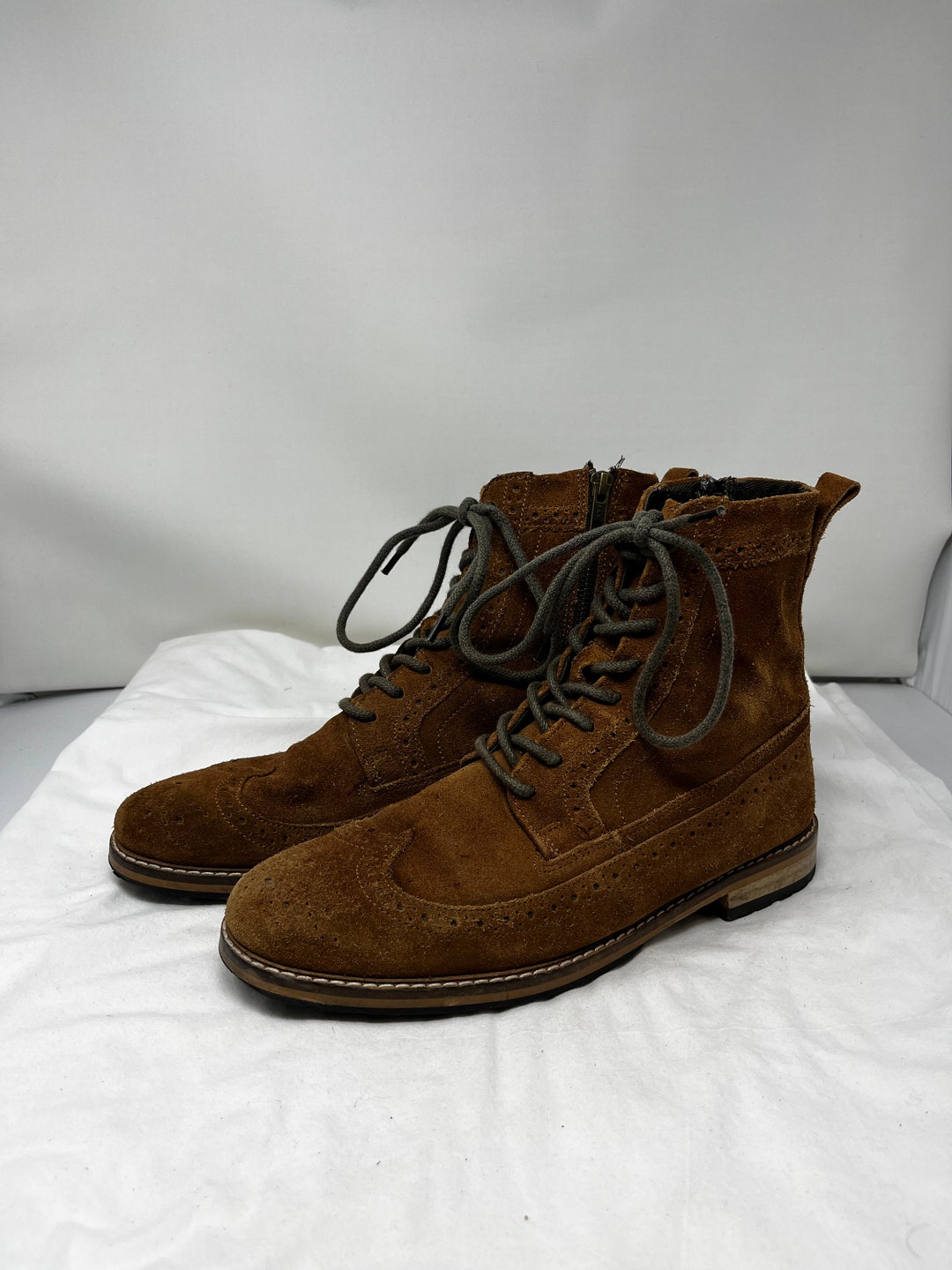 Men Size 9 Crevo Tan/suede Ankle Boots W/ Zipper - Etsy