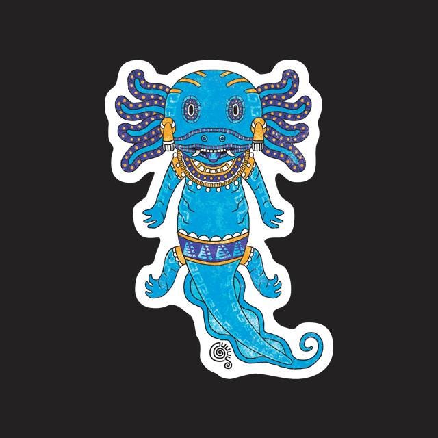 Blue Axolotl Sticker, Vinyl Sticker, Mexica, Aztec, Ajolote, Axolotl - Etsy