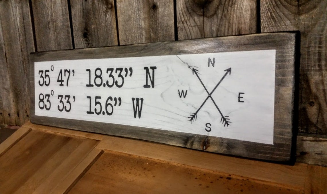 Custom Wood Geo Location Coordinate Sign. Rustic Farmhouse - Etsy
