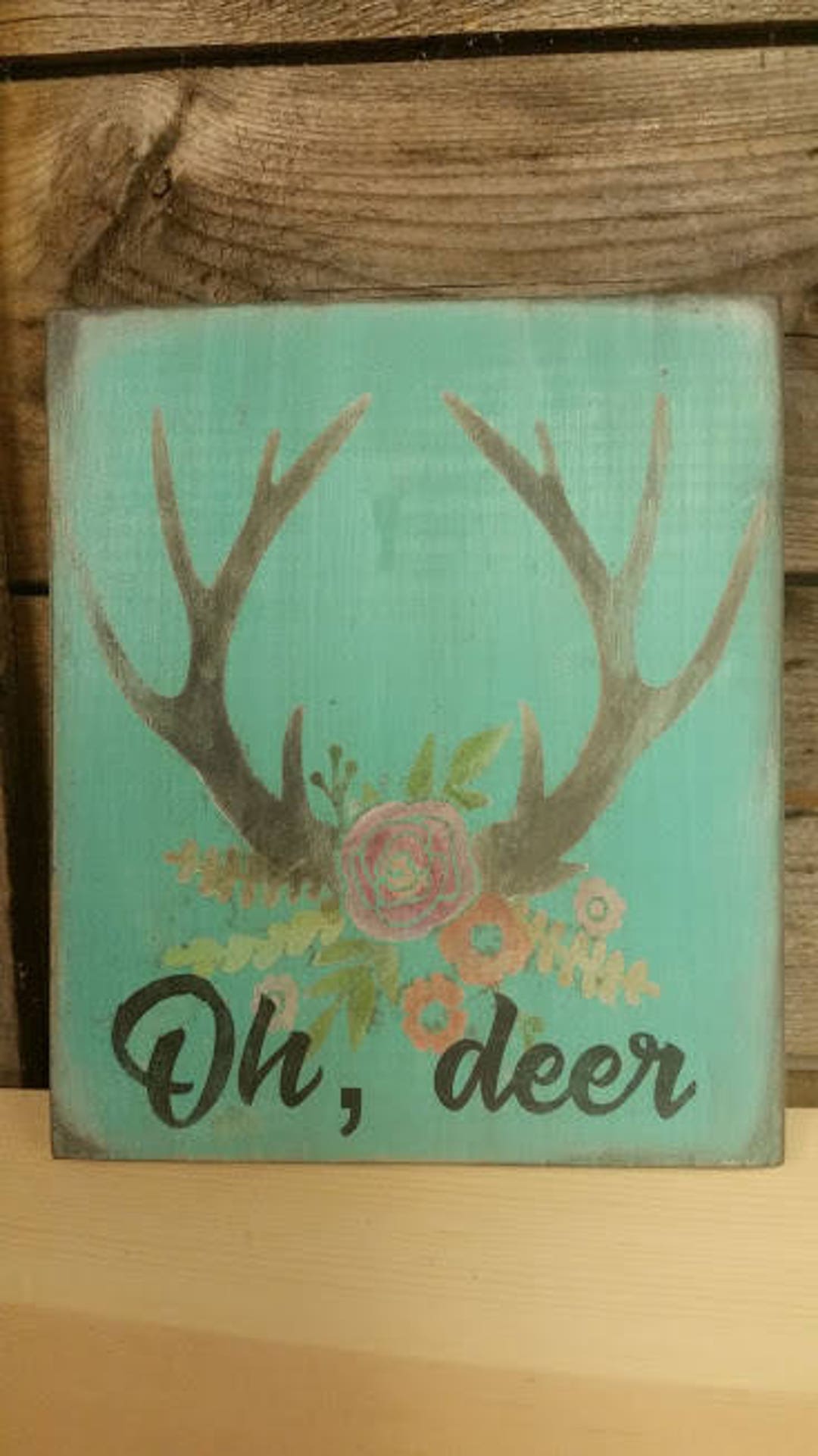 Oh, Deer. Rustic Antlers and Flowers Wood Sign - Etsy