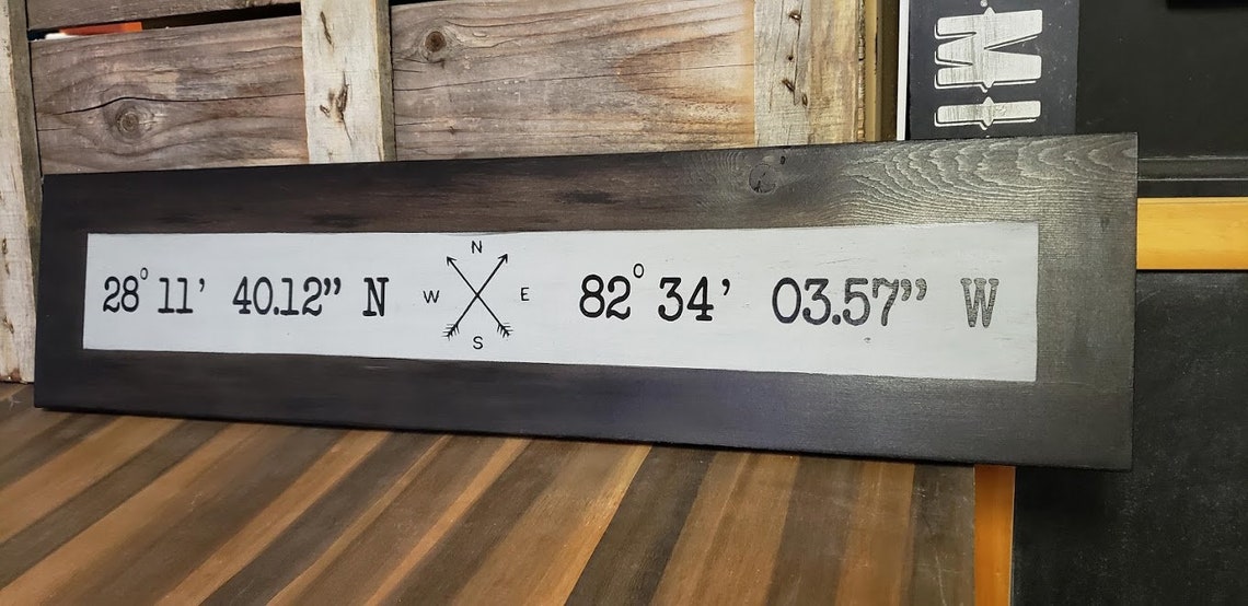Custom Wood Geo Location Coordinate Sign. Rustic Farmhouse - Etsy