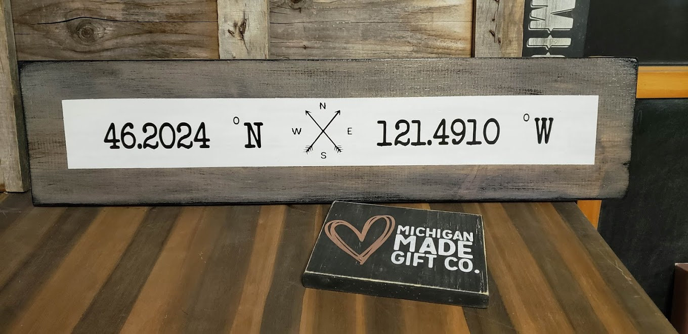 Custom wood Geo location coordinate sign. Rustic farmhouse | Etsy