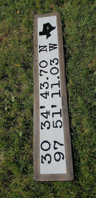 Custom wood Geo location coordinate sign. Rustic farmhouse | Etsy