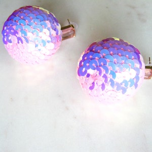 Pink Sequin Ball Drop Earrings Large Dramatic Statement Earrings, Party ...