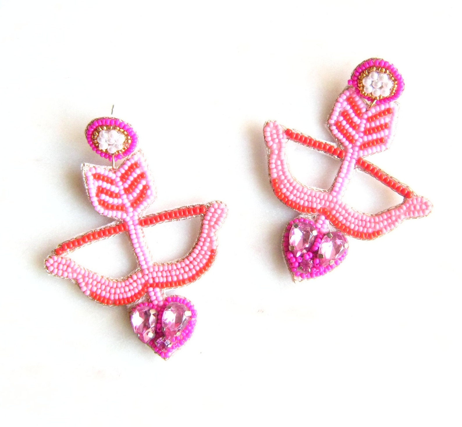 Pink Cupid's Bow & Arrow Seed Bead Earrings - Gifts for Her - Etsy