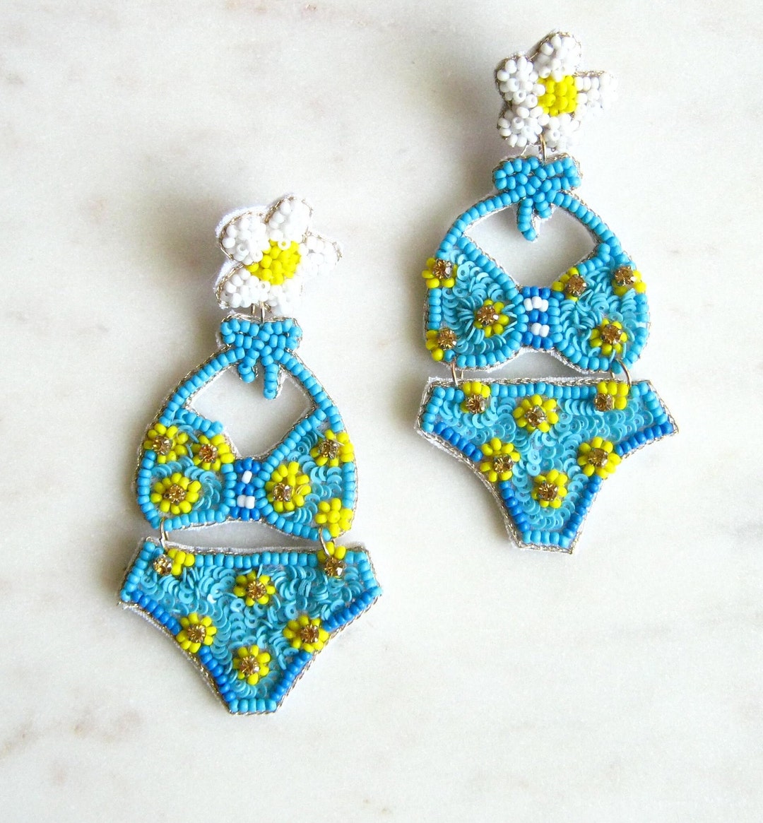Bikini Seed Bead Earrings, Party Earrings, Statement Earrings, Summer ...