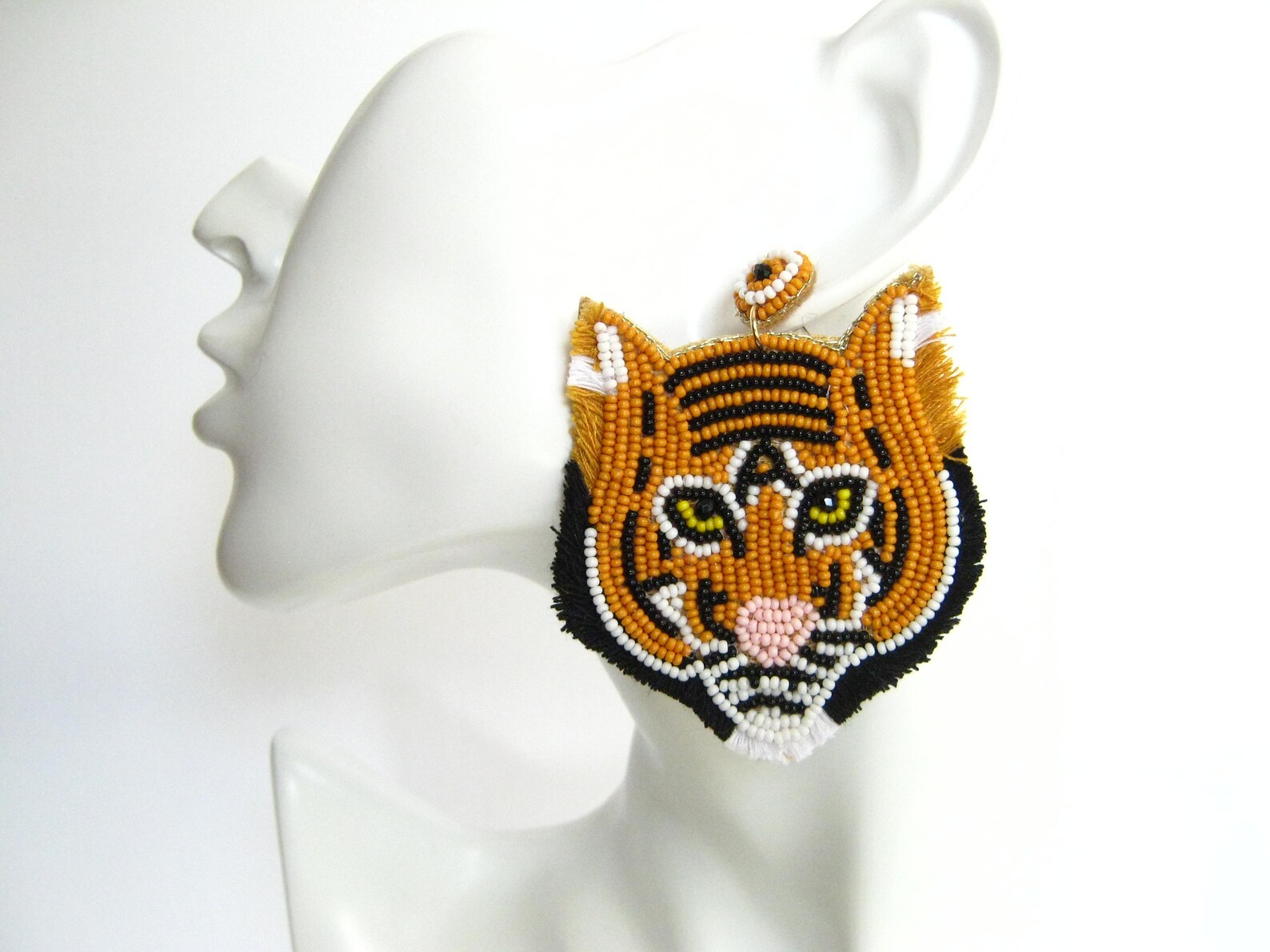 Tiger Seed Beaded Earrings - Large Statement Earrings - Game Day ...