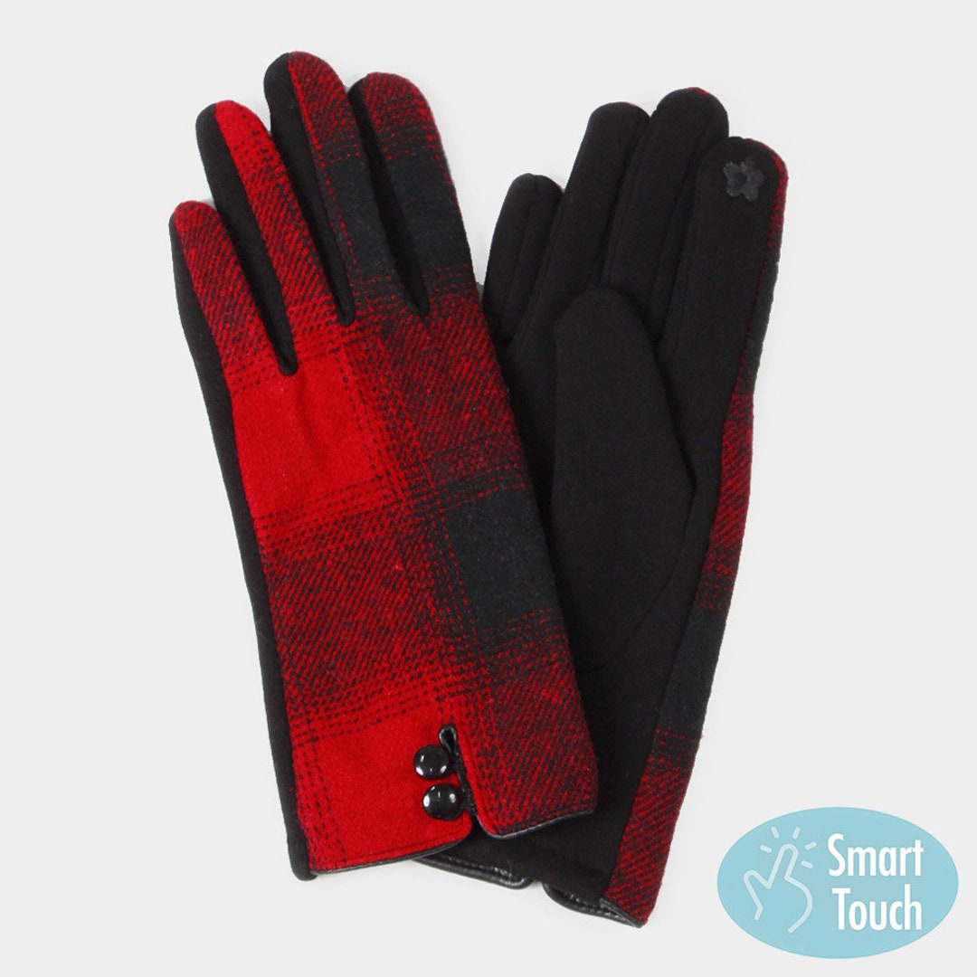 Red and Black Plaid Smart Touch Gloves Women's Accessories, Gifts for ...