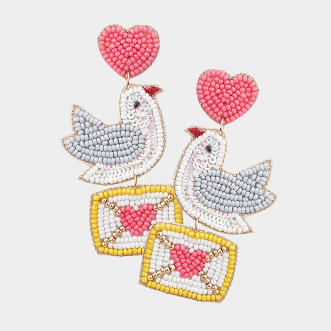 Pigeon Love Letter Seed Bead Drop Earrings, Large Statement Earrings ...
