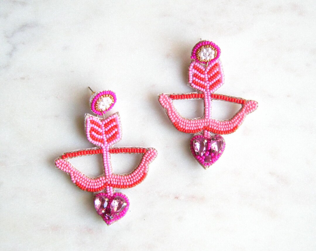 Pink Cupid's Bow & Arrow Seed Bead Earrings Gifts for Her - Etsy