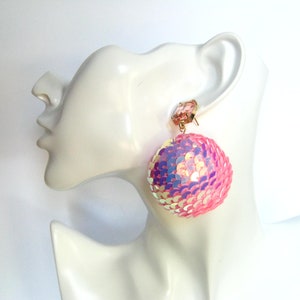 Pink Sequin Ball Drop Earrings Large Dramatic Statement Earrings, Party ...