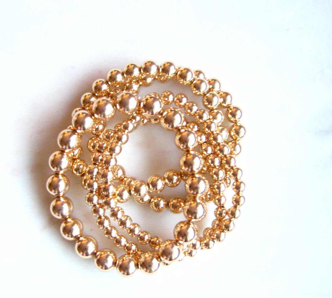 Gold Ball Bead Stretch Bracelets - Stacking Bead Bracelets, Boho ...