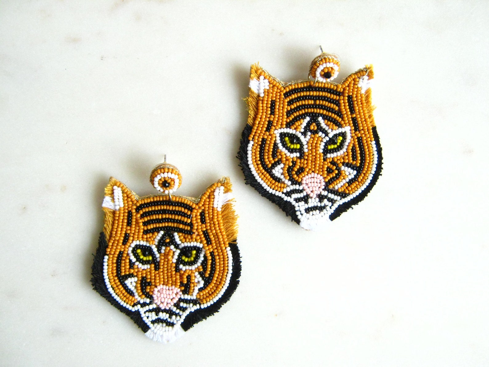 Tiger Seed Beaded Earrings - Large Statement Earrings - Game Day ...