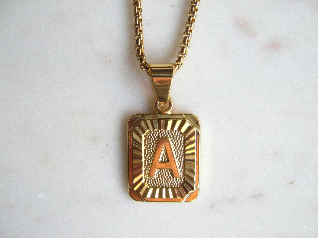 Gold Initial Letter Pendant Necklace - Letter A - Square Alphabet ...