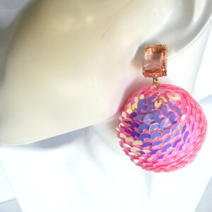 Pink Sequin Ball Drop Earrings Large Dramatic Statement Earrings, Party ...