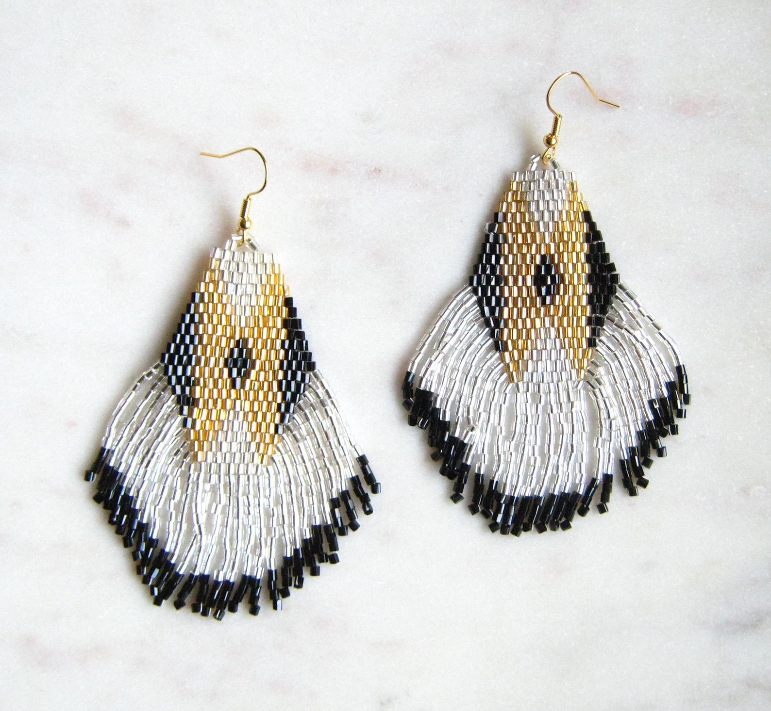 Aztec Seed Bead Earrings Long Statement Earrings Bohemian - Etsy