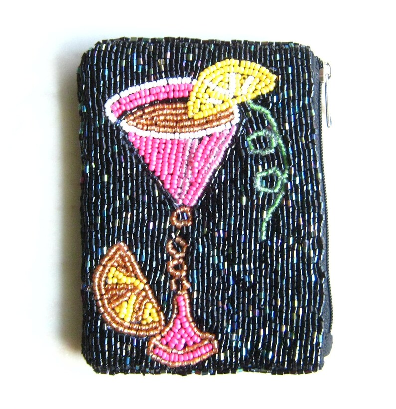 Cocktail Seed Beaded Coin Purse - Boho Bags, Secret Santa Gifts ...
