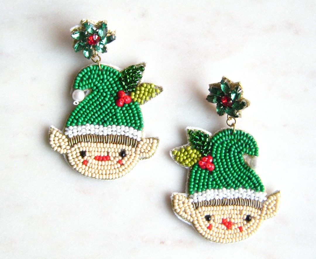 Elf Seed Bead Earrings - Statement Earrings - Holiday Earrings ...