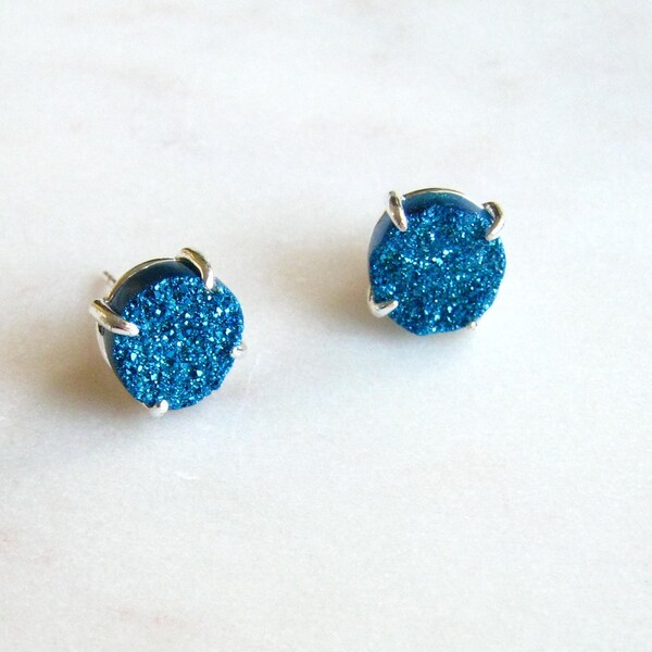 Blue Druzy Earrings - Etsy