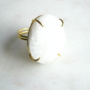 White Sugar Druzy Agate Ring Boho Chic Ring Geode Rings - Etsy