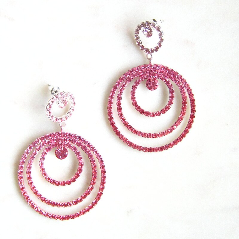 Rhinestone Circle Earrings - Etsy