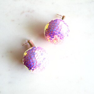 Pink Sequin Ball Drop Earrings Large Dramatic Statement Earrings, Party ...