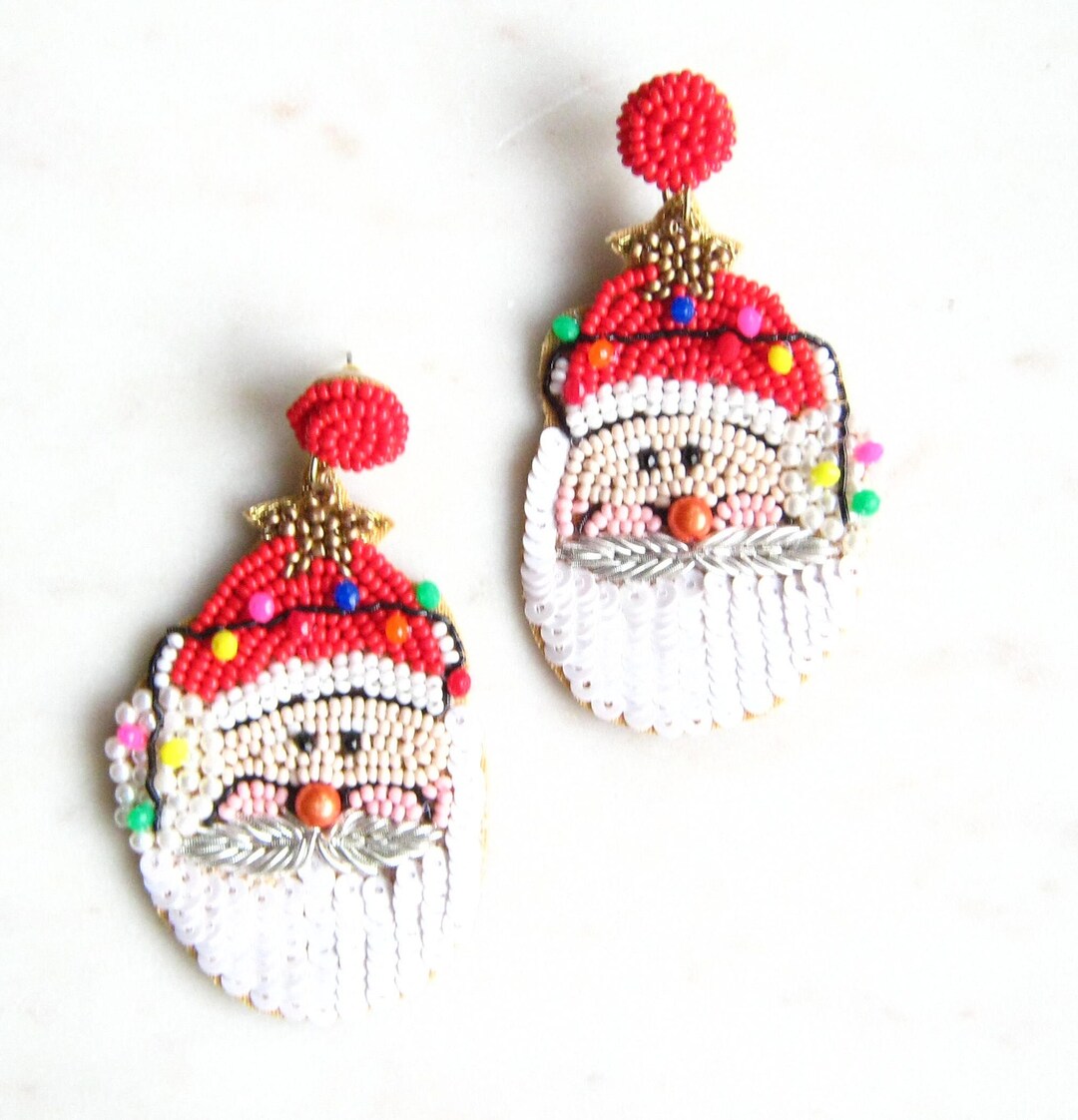 Santa Seed Bead Earrings - Statement Earrings - Holiday Earrings - Christmas Earrings - Secret ...