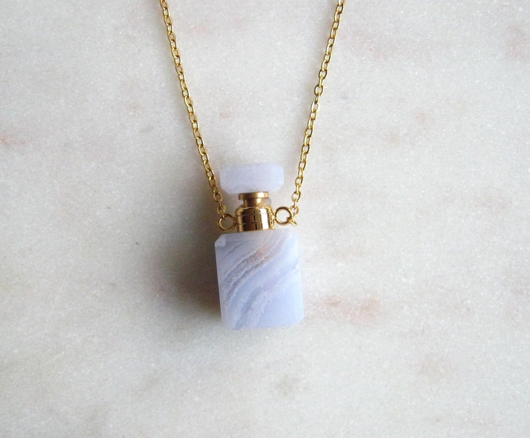 Blue Lace Agate Diffuser Necklace Petite Necklace Summer Necklace ...