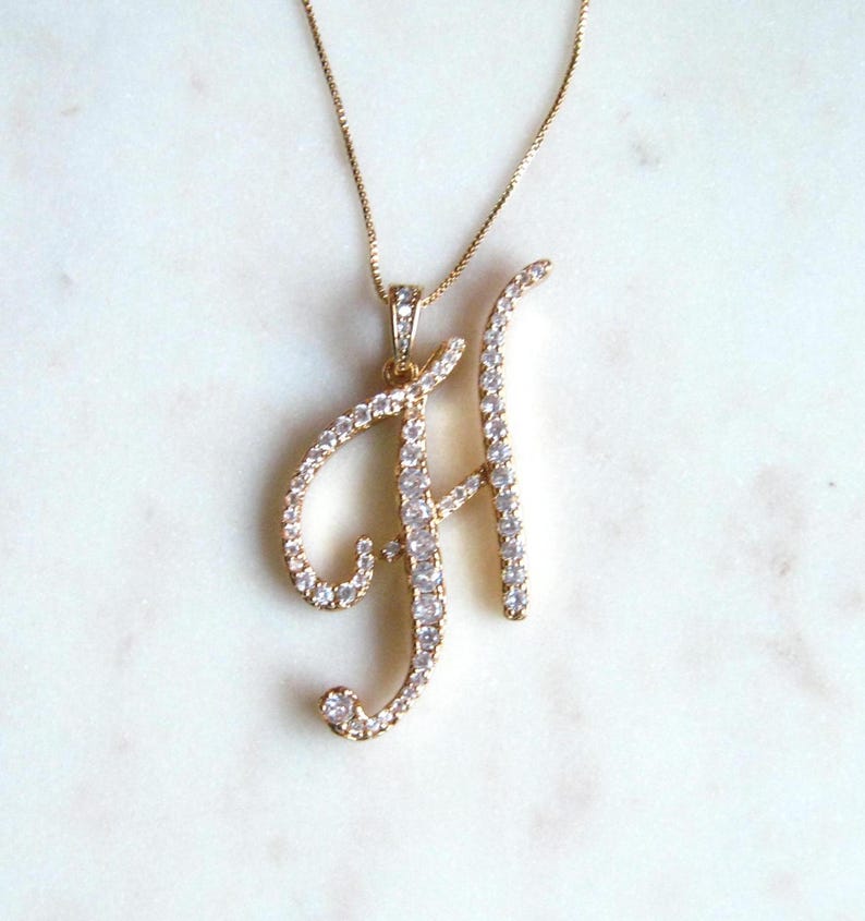 Rhinestone Initial Necklace - Letter H - Initial Pendant Necklace, Boho ...