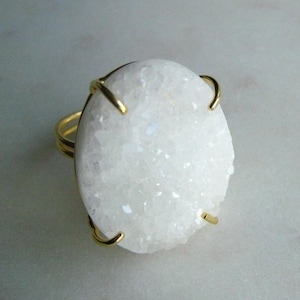 White Sugar Druzy Agate Ring Boho Chic Ring Geode Rings - Etsy