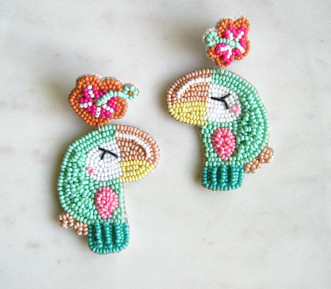 Toucan Tropical Bird Seed Bead Earrings - Statement Earrings - Boho ...